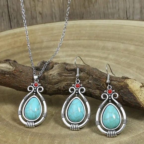 Jewelry | Vintage Style Bohemian Boho Jewelry Set Turquoise Silver 925 ...